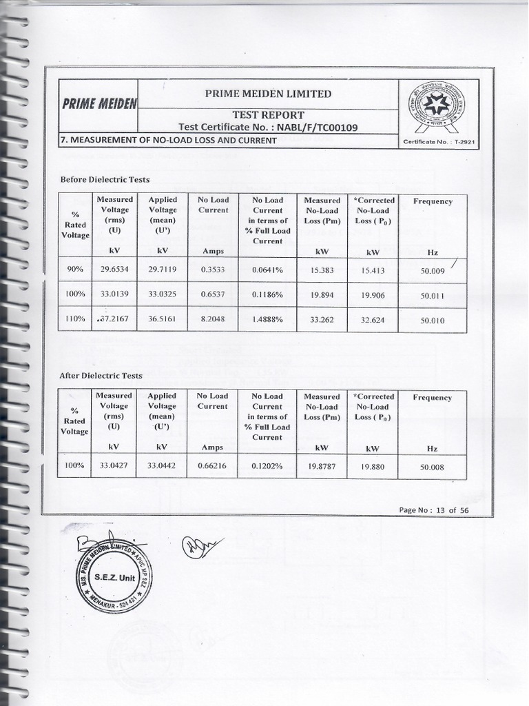 31.5 MVA Trafo Load and No Load Losses | PDF