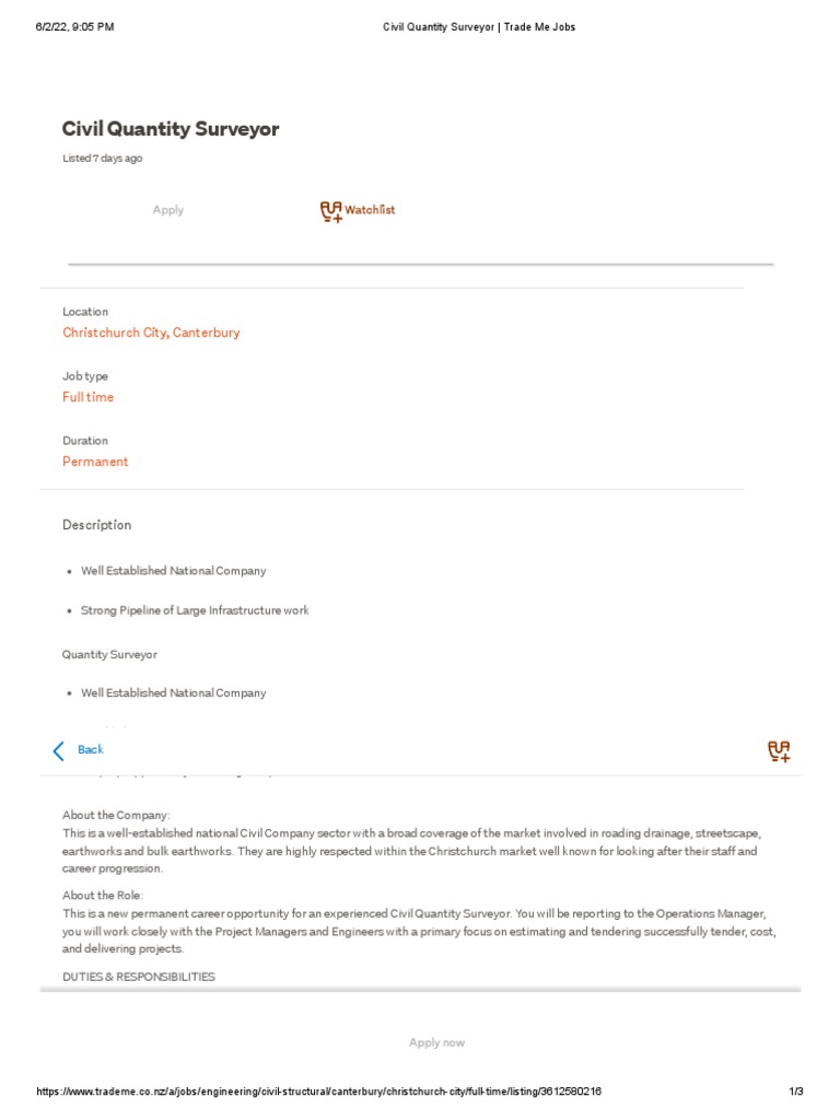 Civil Quantity Surveyor - Trade Me Jobs Stellar Projects Limited | PDF | Economies | Business