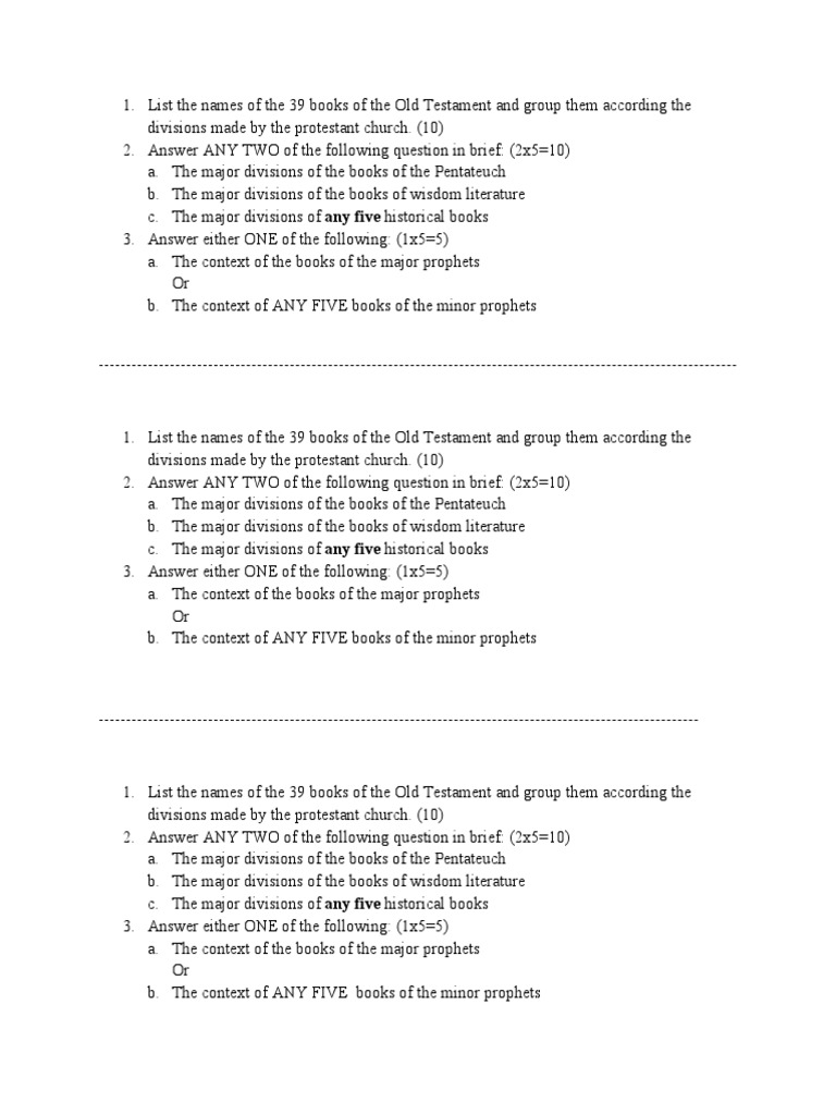 Old Testament Book Divisions Quiz | PDF | Religion & Spirituality