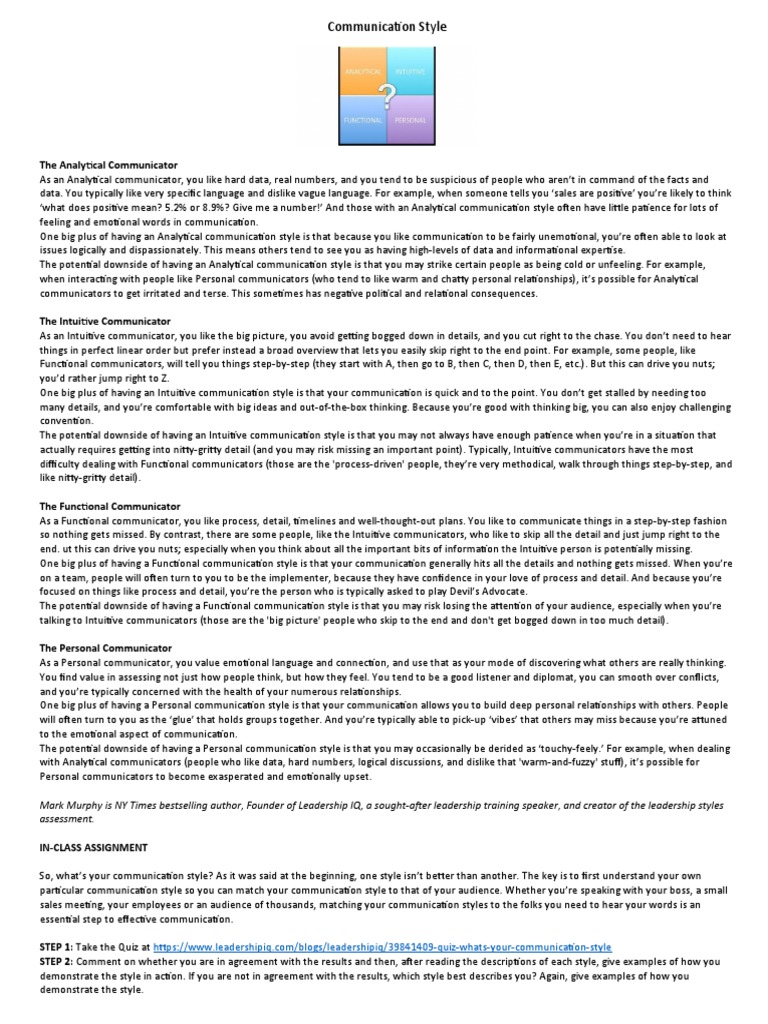 CH 6 - Communication Style Assignment | PDF | Communication | Intuition