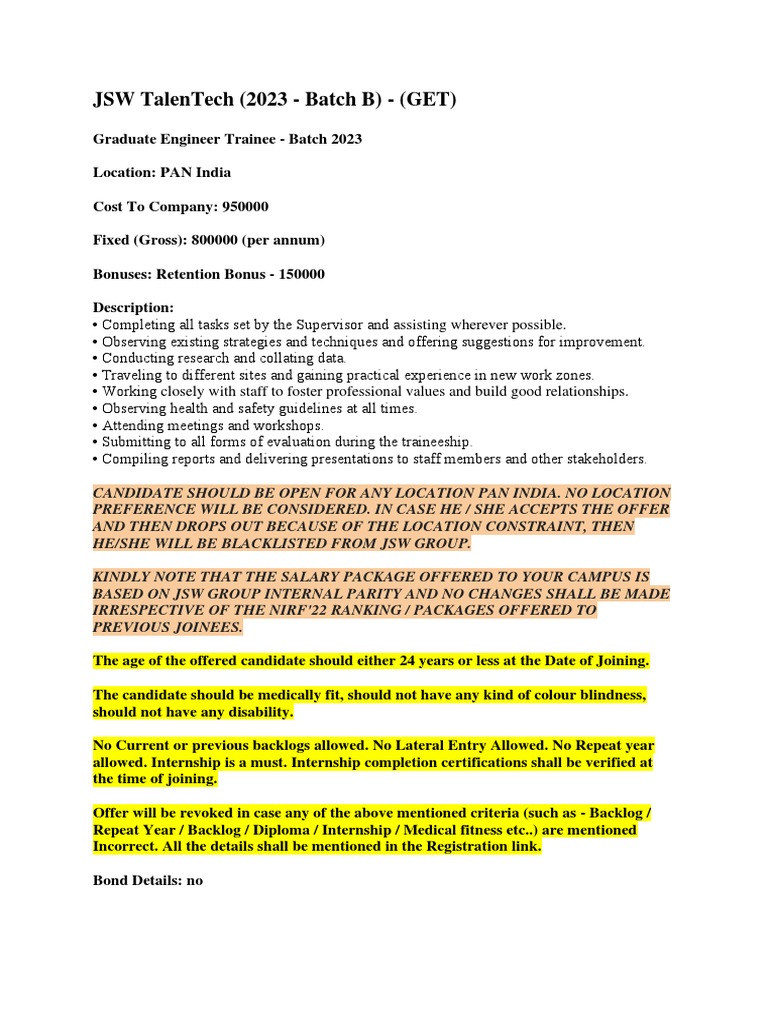 JSW TalenTech-JD | PDF | Economies | Business