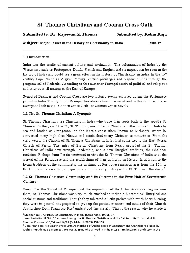 St. Thomas Christians and Coonan Cross Oath | PDF | Eastern ...