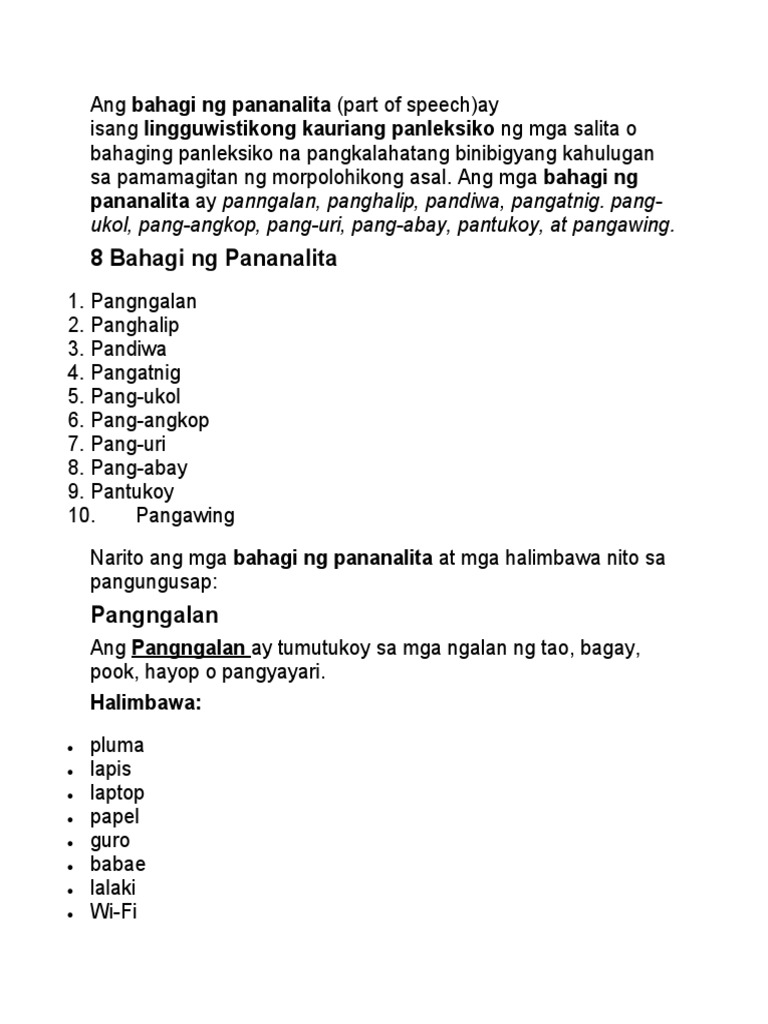 Bahagi NG Pananalita | PDF