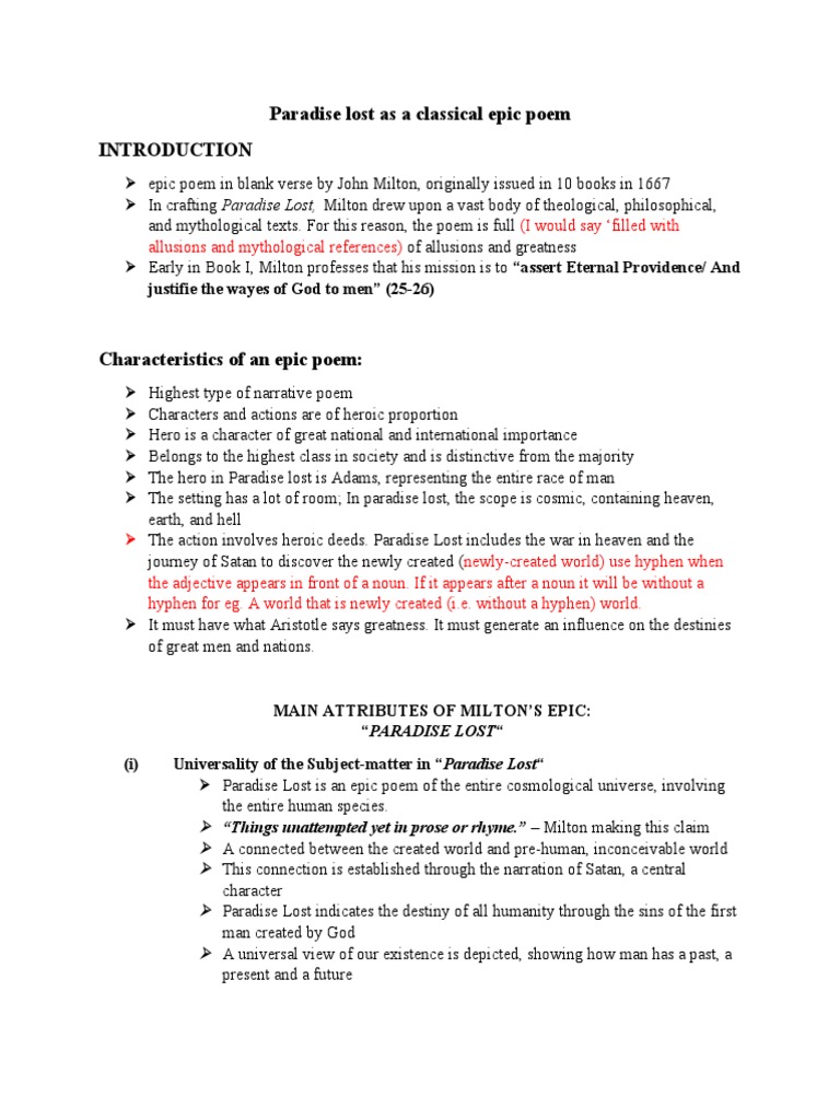 Paradise Lost As A Classical Epic Poem | PDF | Paradise Lost | Heaven