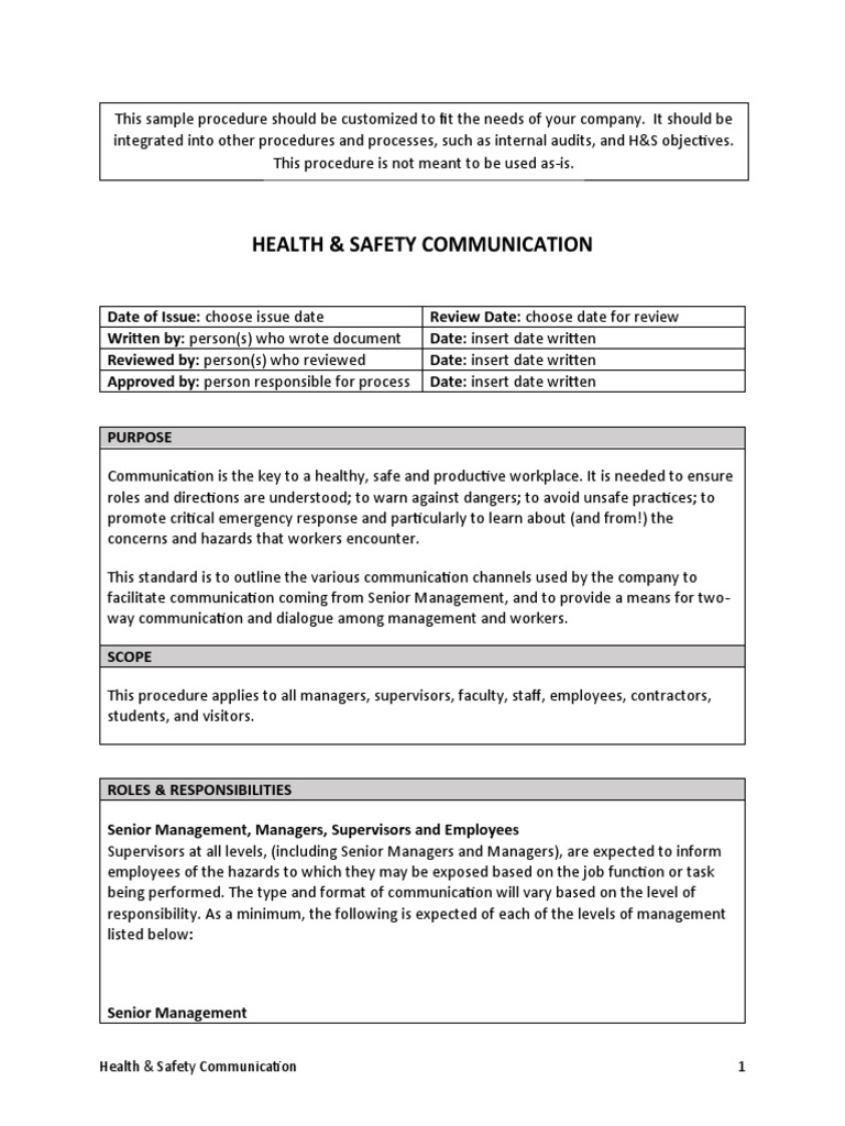 Health & Safety Communication Procedure | PDF