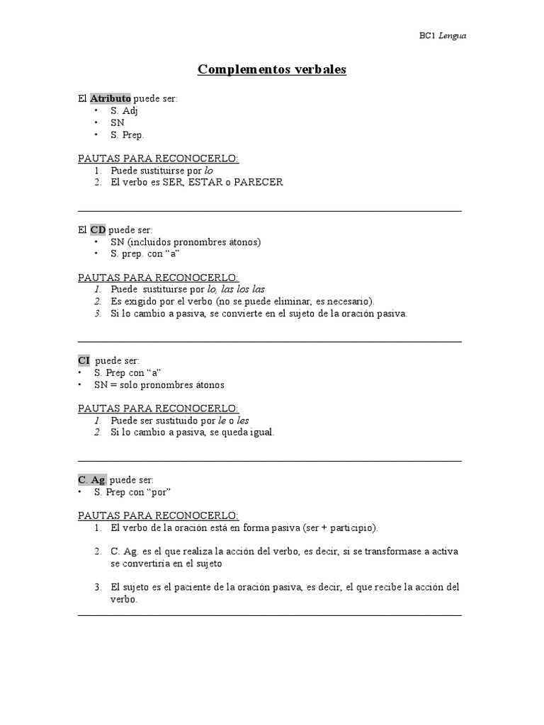 Complementos Verbales | PDF | Verbo | Asunto (gramática)