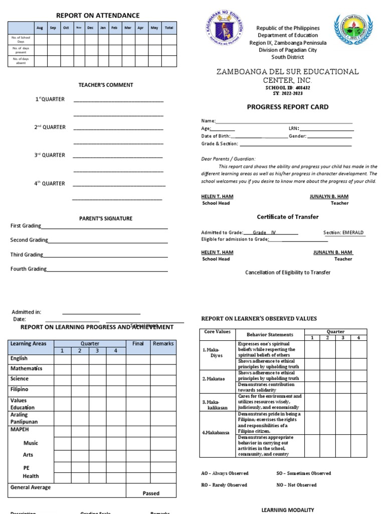 Progress Report Card | PDF | Learning | Cognition