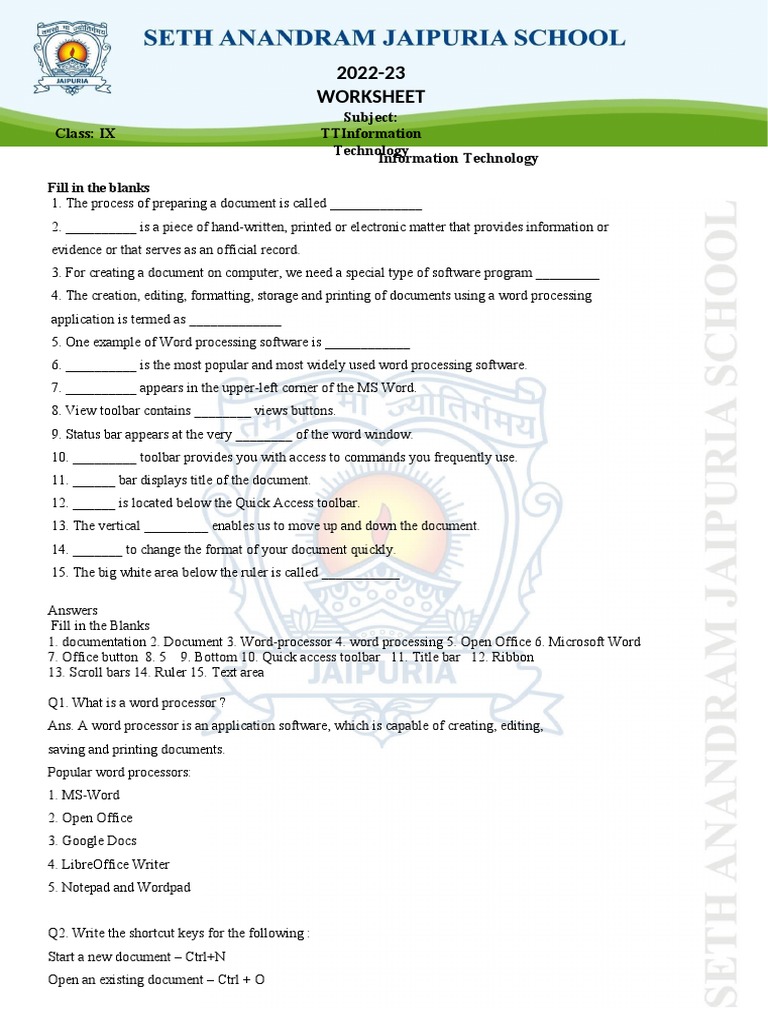 Class-9 IT-WS | PDF | Microsoft Word | Word Processor