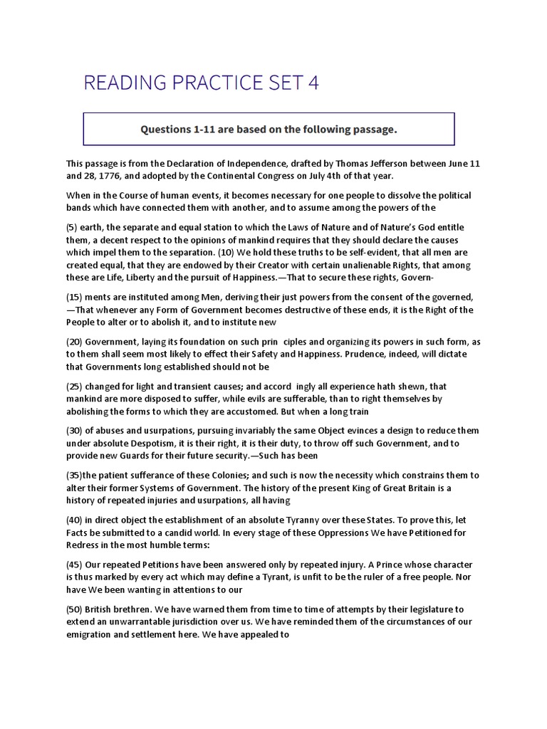 Reading Test 4 | PDF | United States Declaration Of Independence | Tyrant