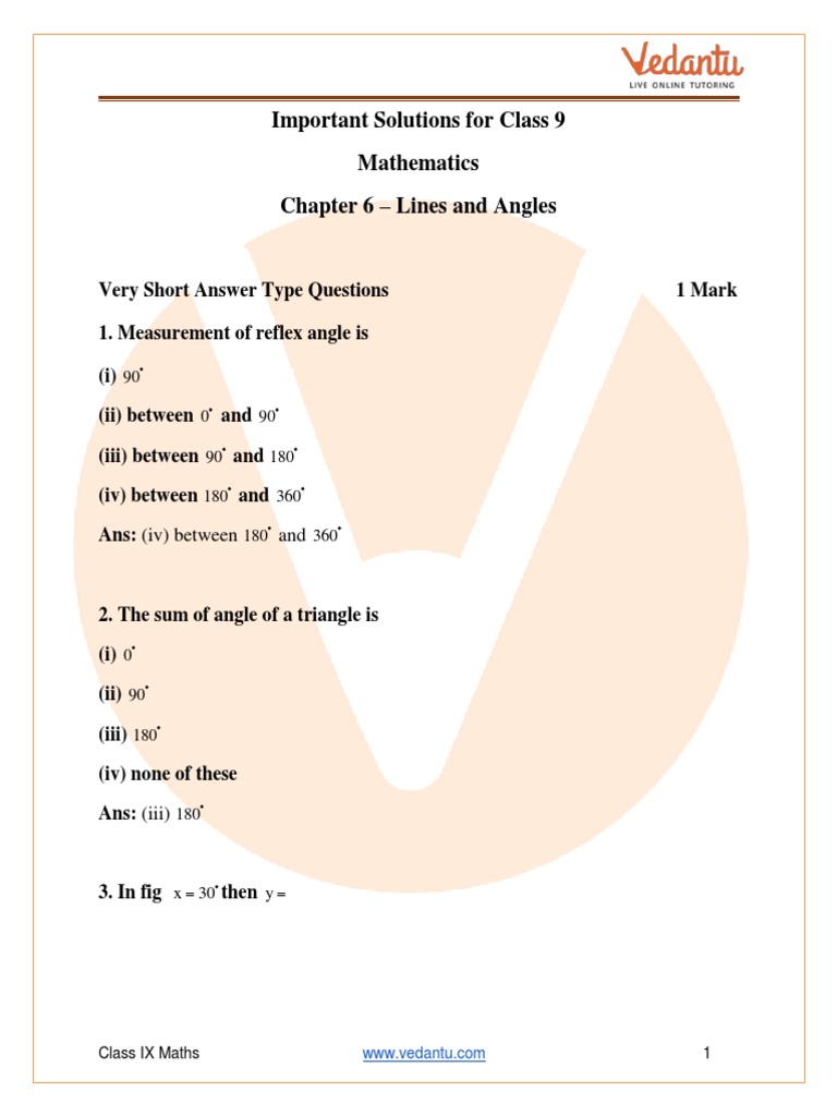 Important Questions For CBSE Class 9 Maths Chapter 6 - Lines and Angles | PDF | Triangle ...