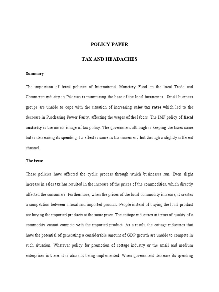 Writing Sample (POLICY PAPER) | PDF | Fiscal Policy | Taxes
