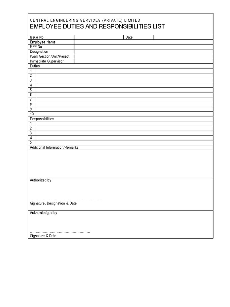 Duty List Format | PDF