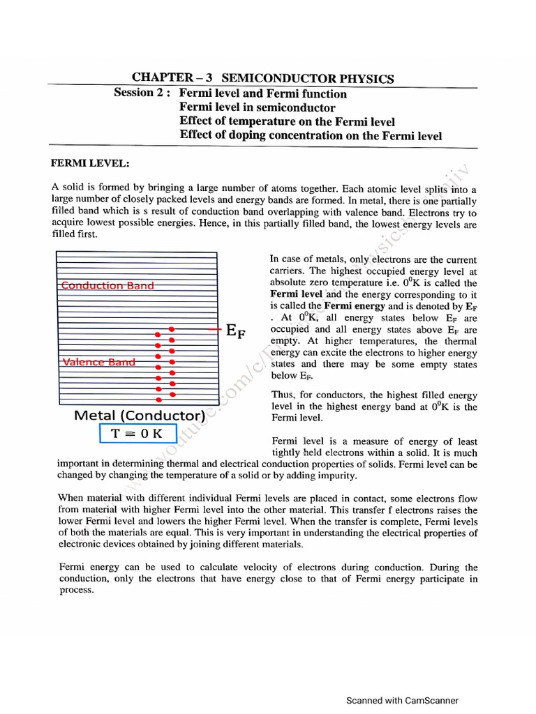 Semiconductor Physics Session 2 (Fermi Level and Fermi Function) | PDF