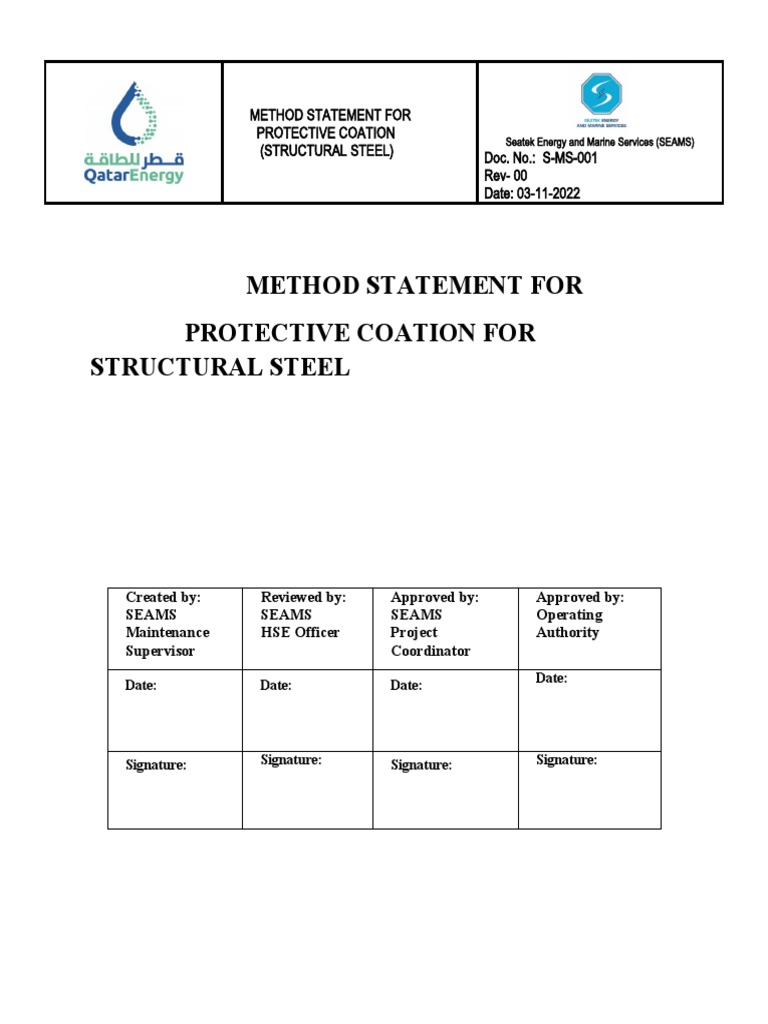 Protective Coating Method Statement | PDF | Personal Protective Equipment | Corrosion