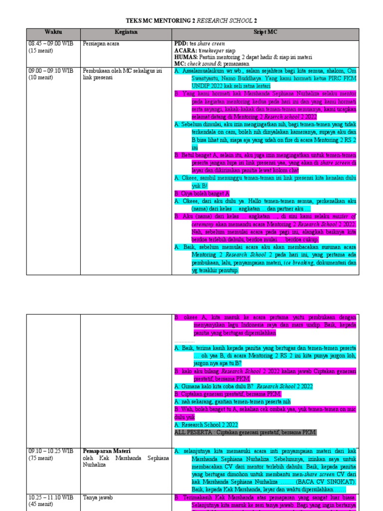 Teks MC Mentoring 2 Research School 2 | PDF