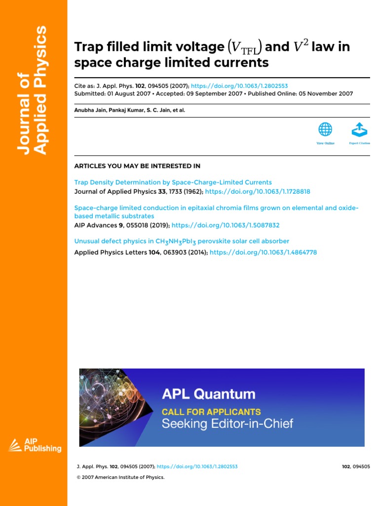 Trap Filled Limit Voltage and Law in Space Charge Limited Currents ...
