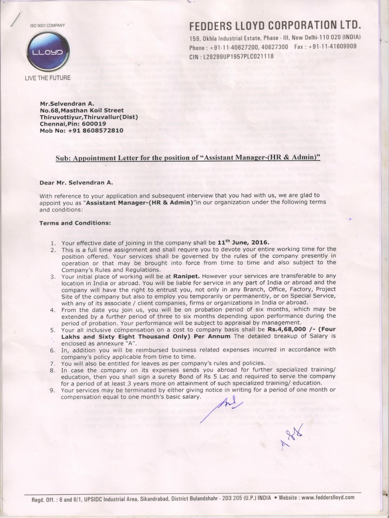 Selvendran.a Appointment Order | PDF