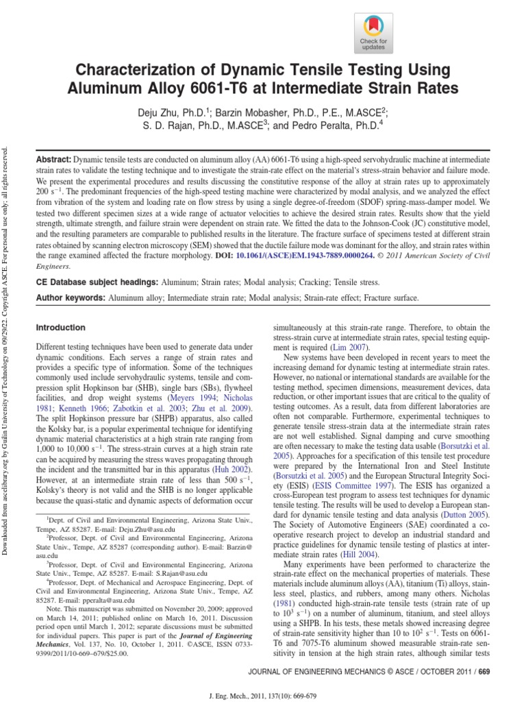 Characterization of Dynamic Tensile Testing UsingAluminum Alloy 6061-T6 ...