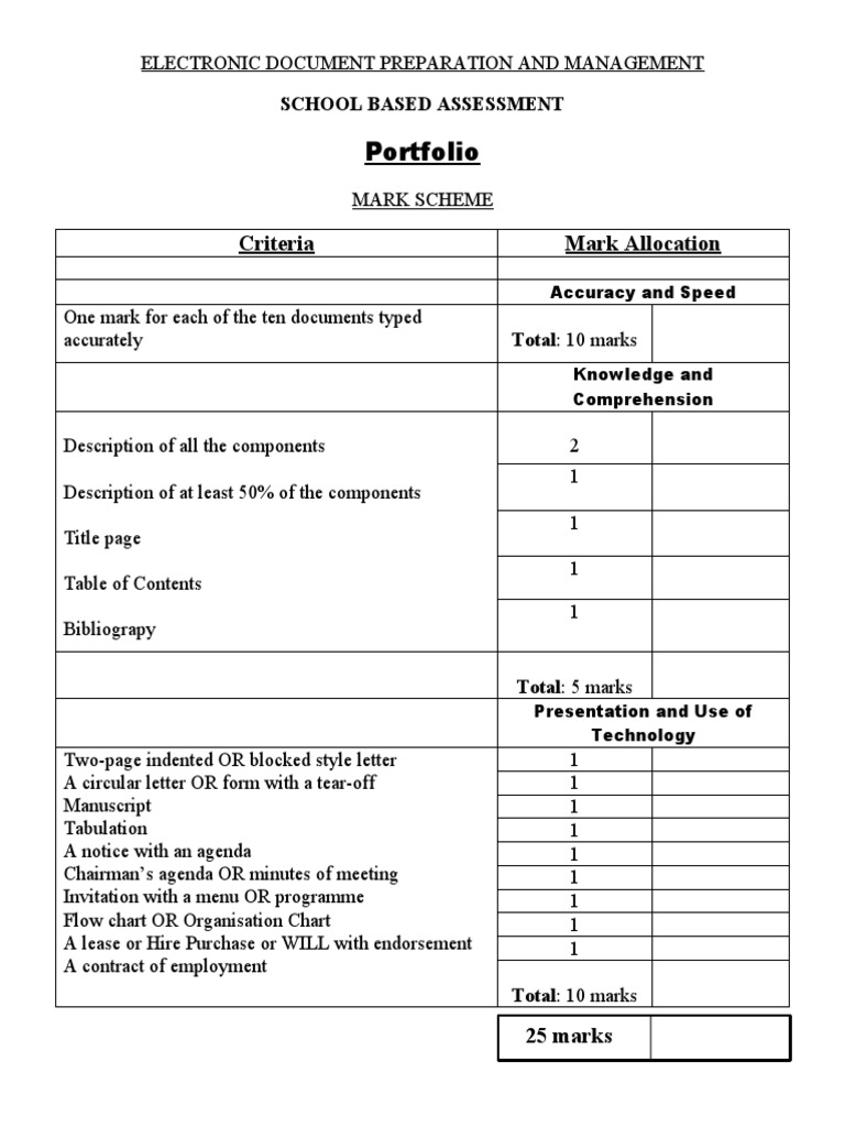 School-Based Assessment Mark Scheme | PDF