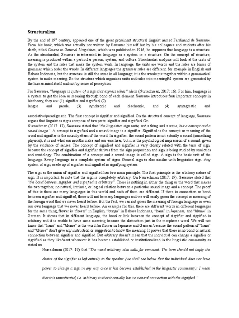 Saussure's Structuralist Linguistic Theory | PDF | Deconstruction ...