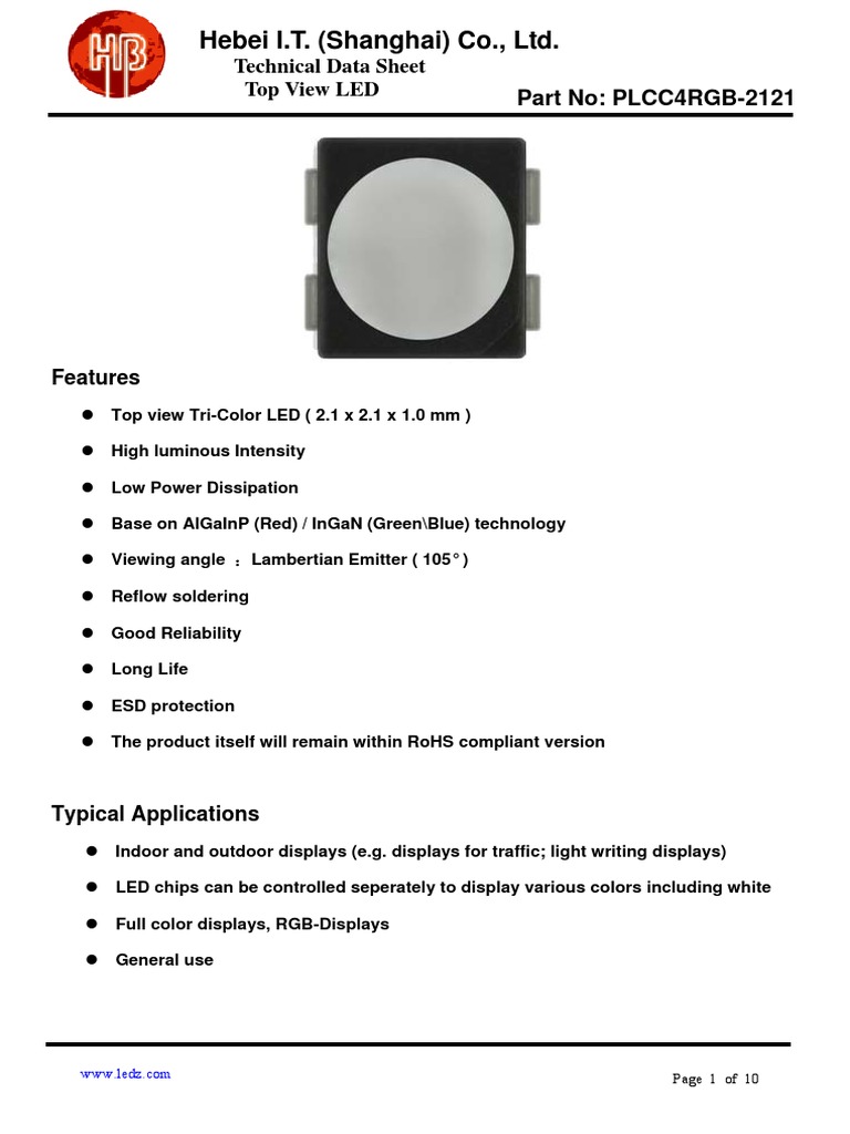 Led Smd2121 Datasheet | PDF | Soldering | Light Emitting Diode
