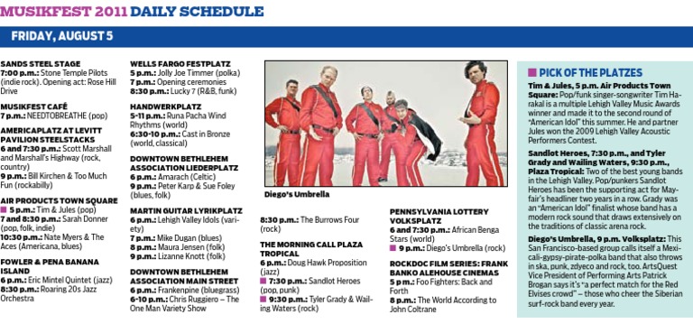 Musikfest 2011: Schedule, 08/05/11 | PDF | Social Science | Art