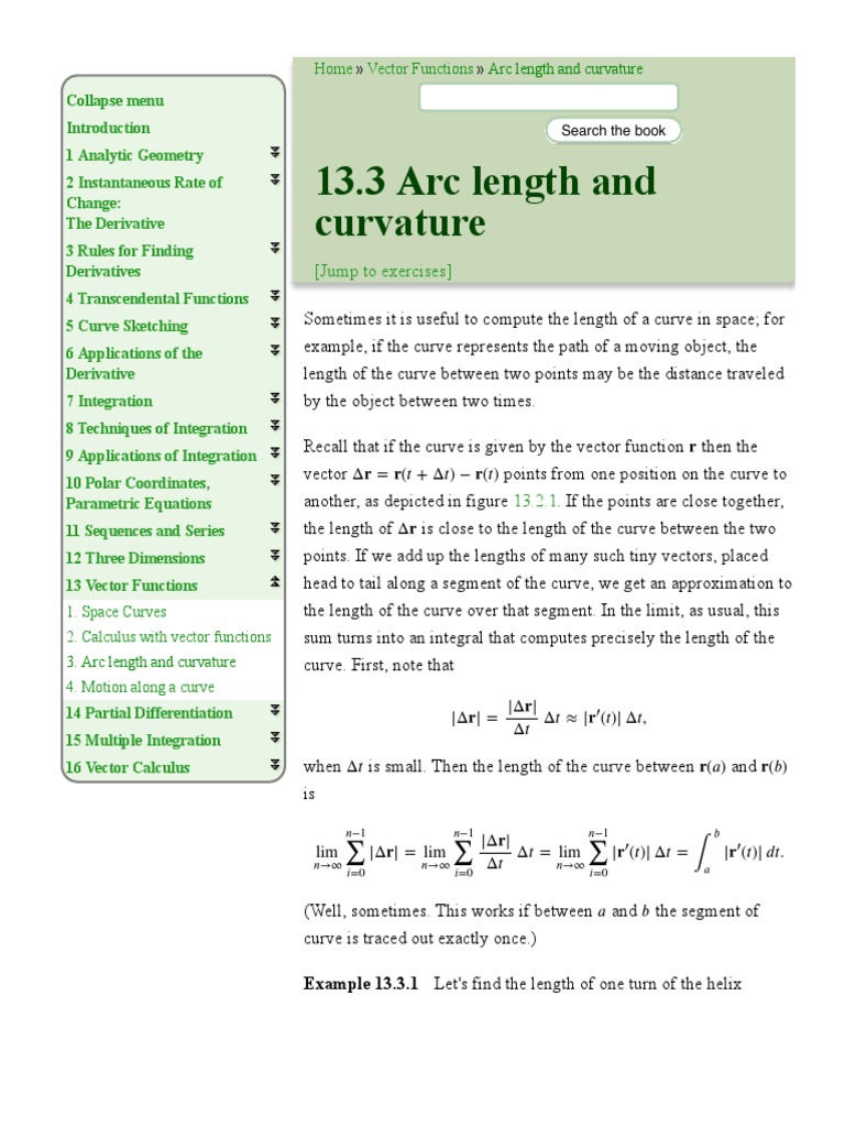 13.3 Arc Length and Curvature | PDF | Curve | Curvature
