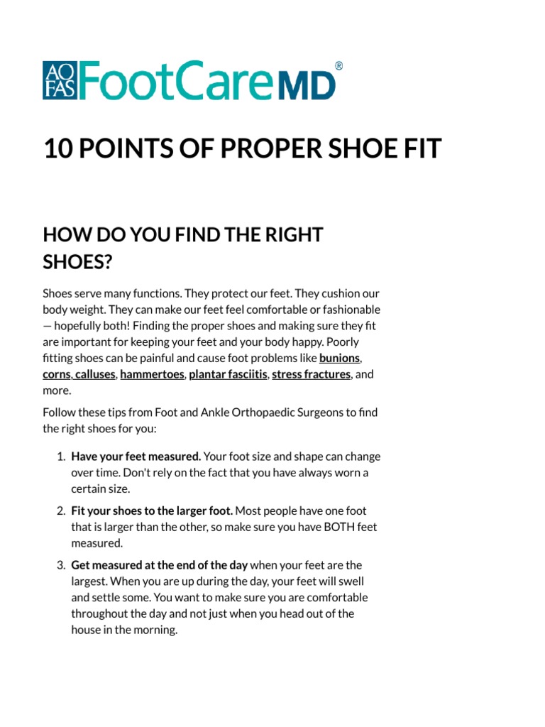 10 Points of Proper Shoe Fit - FootCareMD | PDF | Shoe | Foot 10 Points of Proper Shoe Fit - FootCareMD | PDF | Shoe | Foot