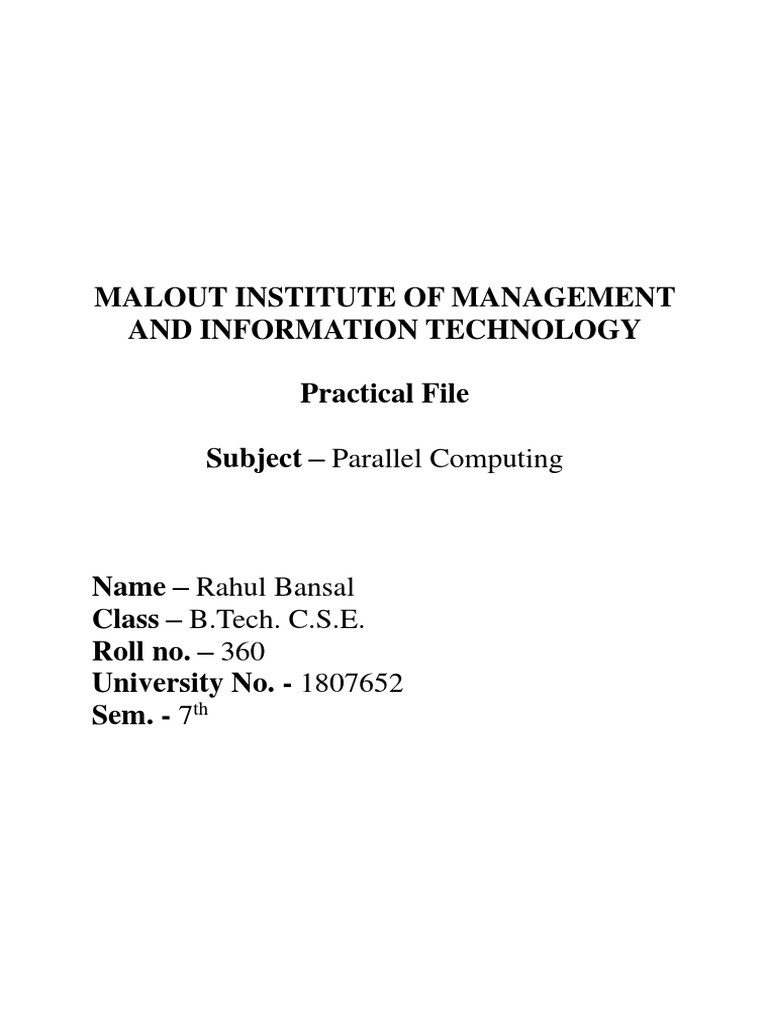 Rahul Bansal 360 Parallel Computing File Pdf Message Passing Interface Parallel Computing
