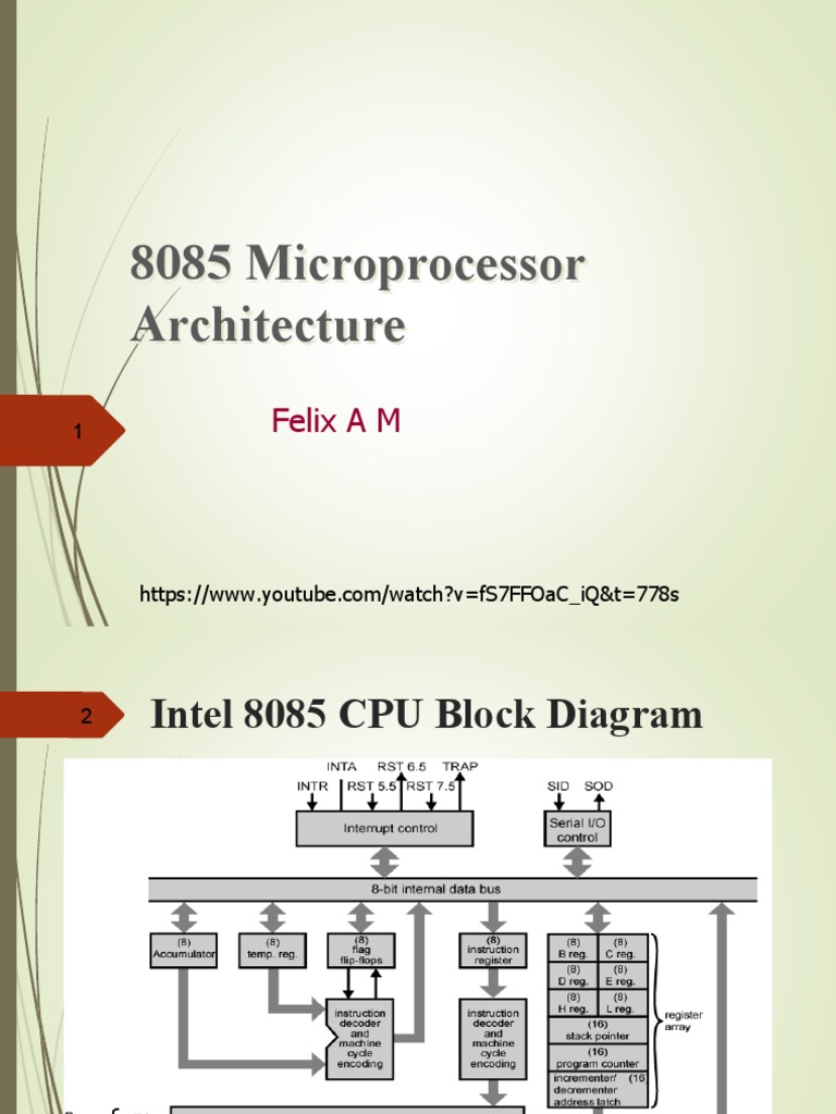 L4 - 8085 Architecture | PDF | Central Processing Unit | Input/Output L4 - 8085 Architecture | PDF | Central Processing Unit | Input/Output