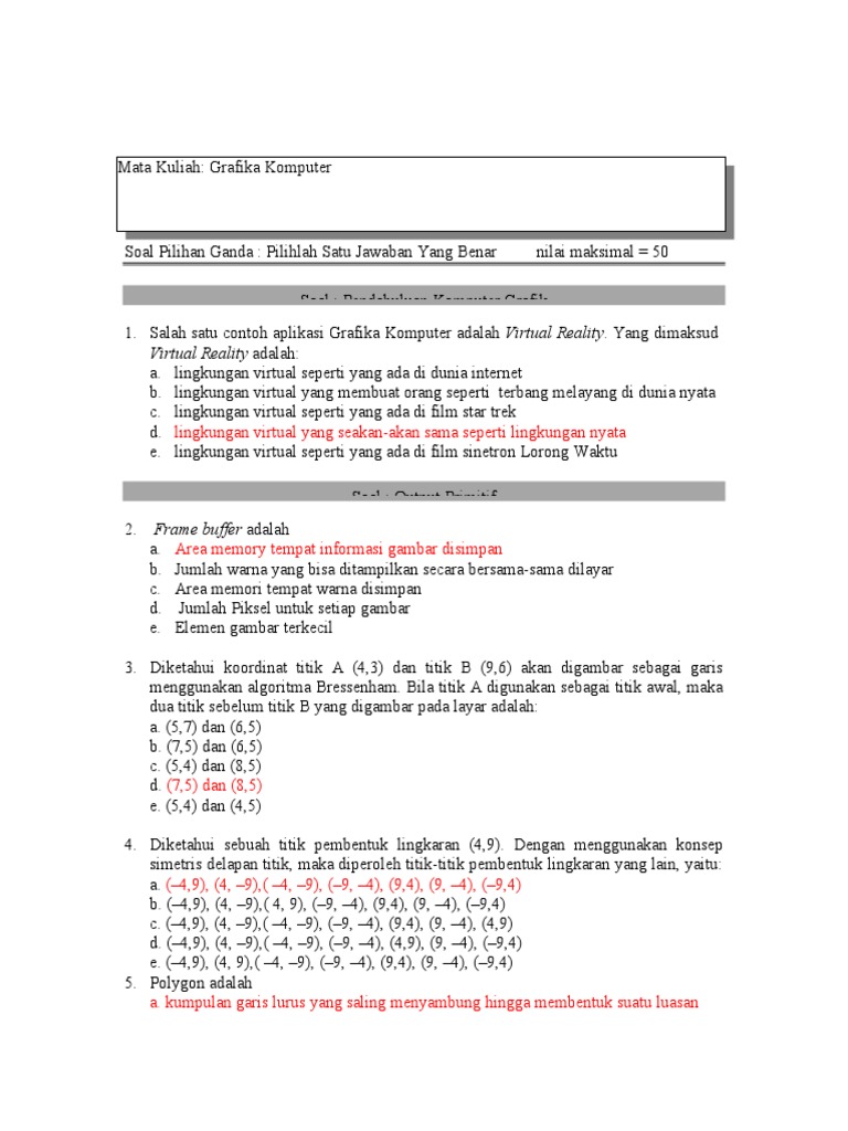 Soal Grafika Komputer | PDF | Metode & Bahan Ajar | Komputer