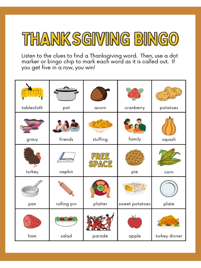 Color Illustrated Thanksgiving Bingo For Speech Therapy | PDF | Pumpkin ...