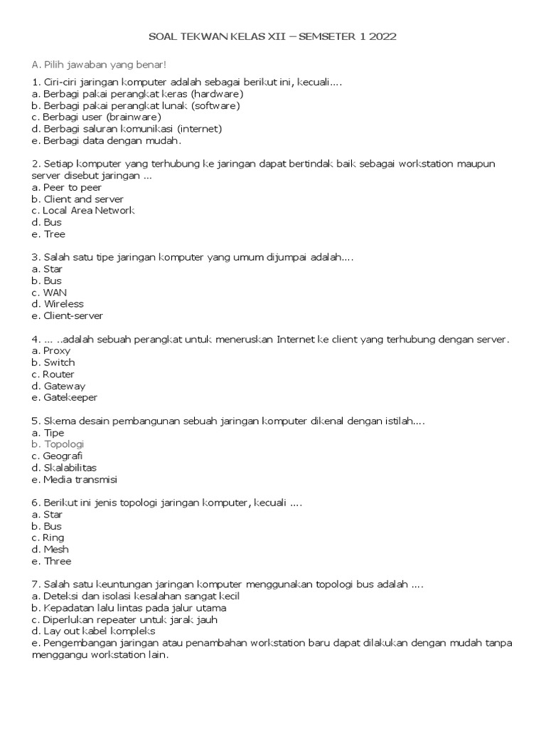 Soal Semester 1 XII Tekwan 2022 | PDF