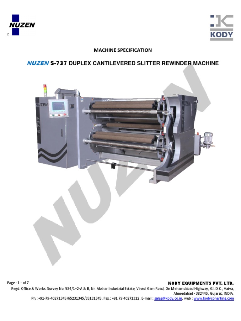 Machine Specification of Slitter | PDF | Actuator | Machines