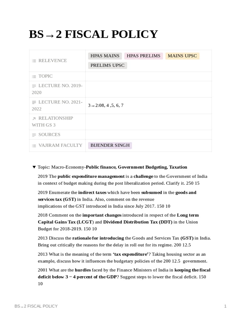BS2 Fiscal Policy | PDF | Fiscal Policy | Taxes