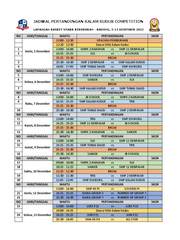 Jadwal Lengkap Kejuaraan Basket Antar Sekolah | PDF