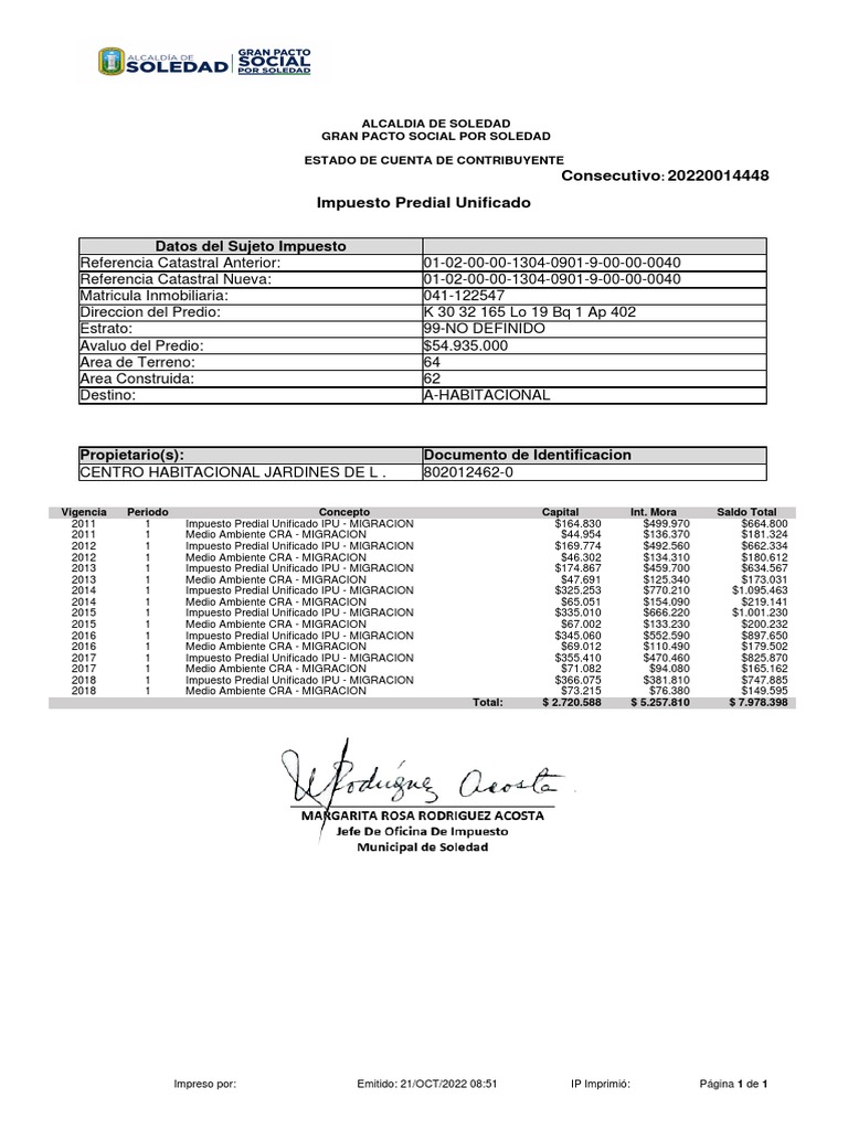 Estado - de - Cuenta PREDIAL APTO.402 | PDF | Impuestos | Finanzas del ...