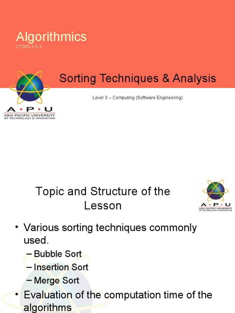 Lecture 04 05 Sorting Techniques Analysis Pdf Time Complexity Theory Of Computation