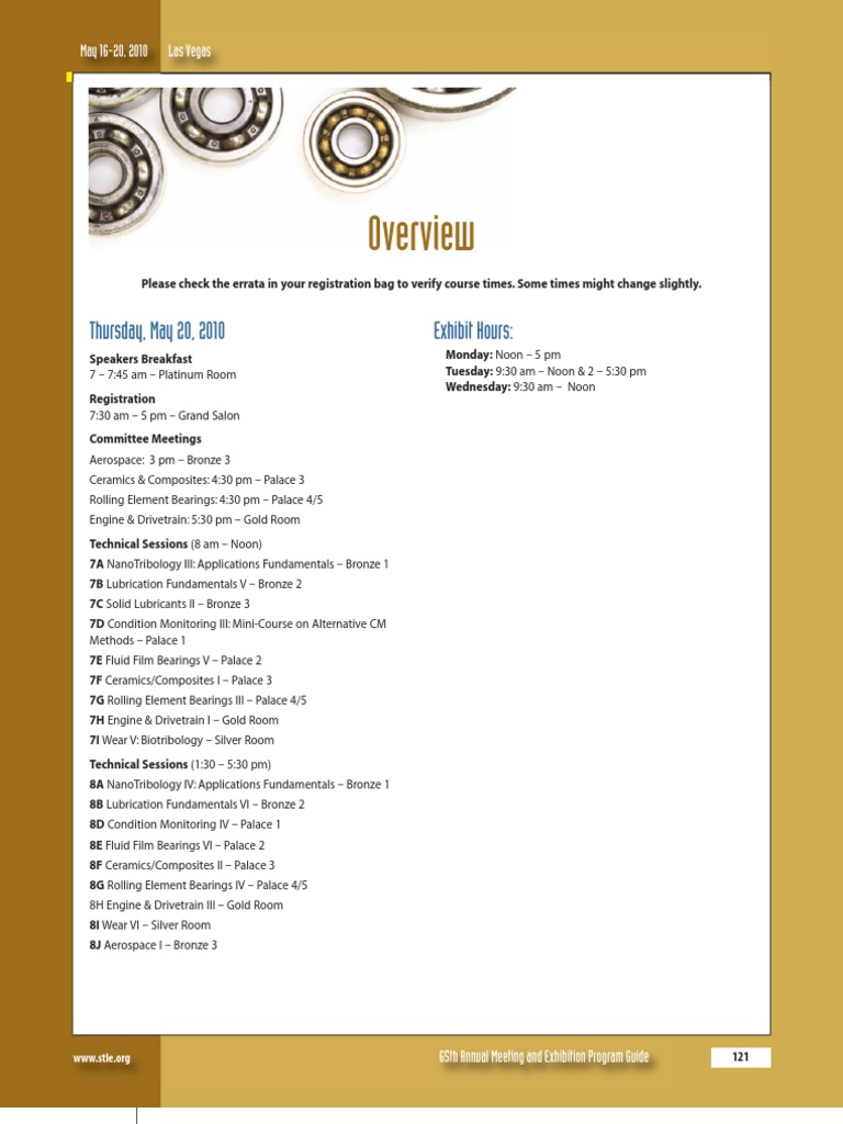 2010 STLE Annual Meeting Program Guide | PDF | Friction | Wear