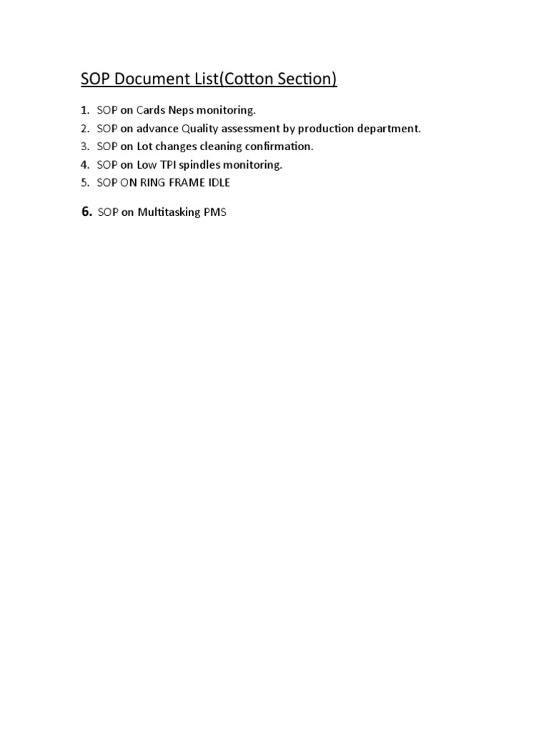 Sop of Cotton Section For Staff | PDF | Materials | Textiles