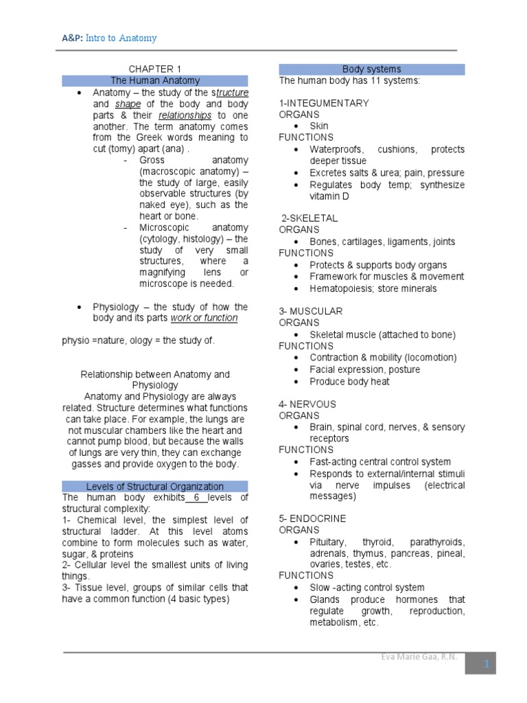 Intro To Anaphy - Reviewer | Download Free PDF | Human Body | Anatomy