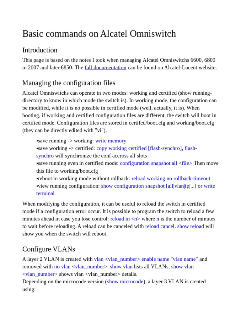 Basic Commands On Alcatel Omniswitch | PDF | Ip Address | Network Protocols