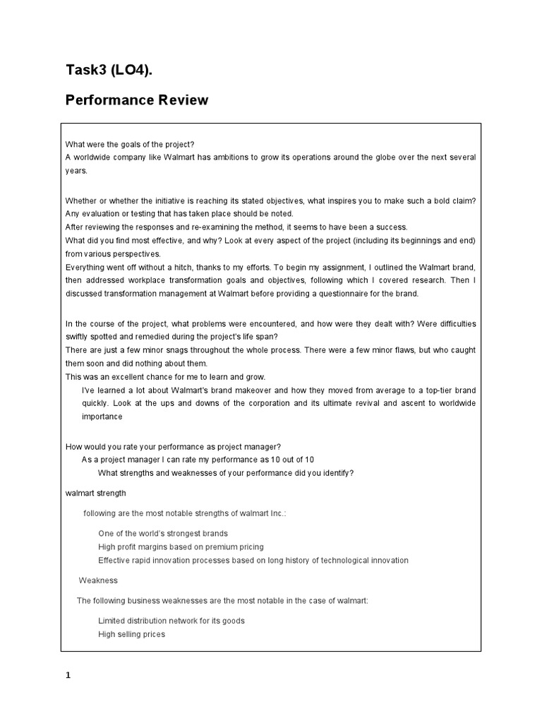Performance Review | PDF | Innovation | Walmart