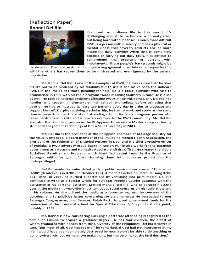 Ronnel Del Rio Reflection Paper | PDF | Disability | Health Sciences