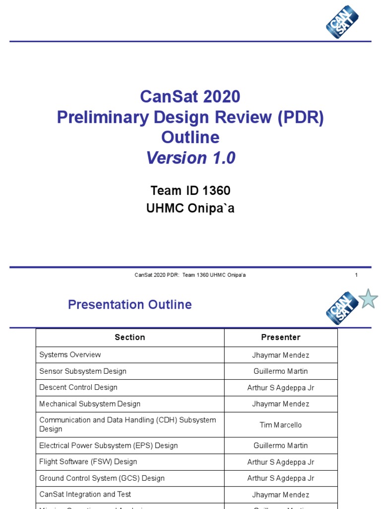 CanSat 2020 PDR for STEM Students | PDF | Telemetry | Radio