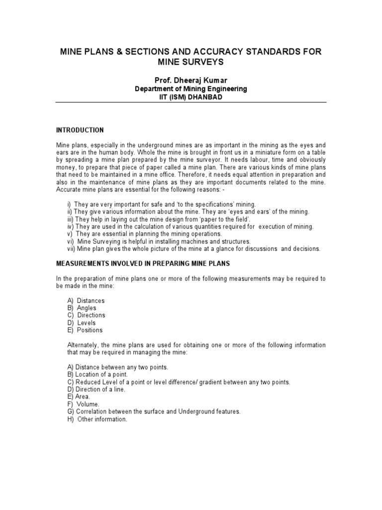 Mine Plans and Section and Their Accuracy Standards ...