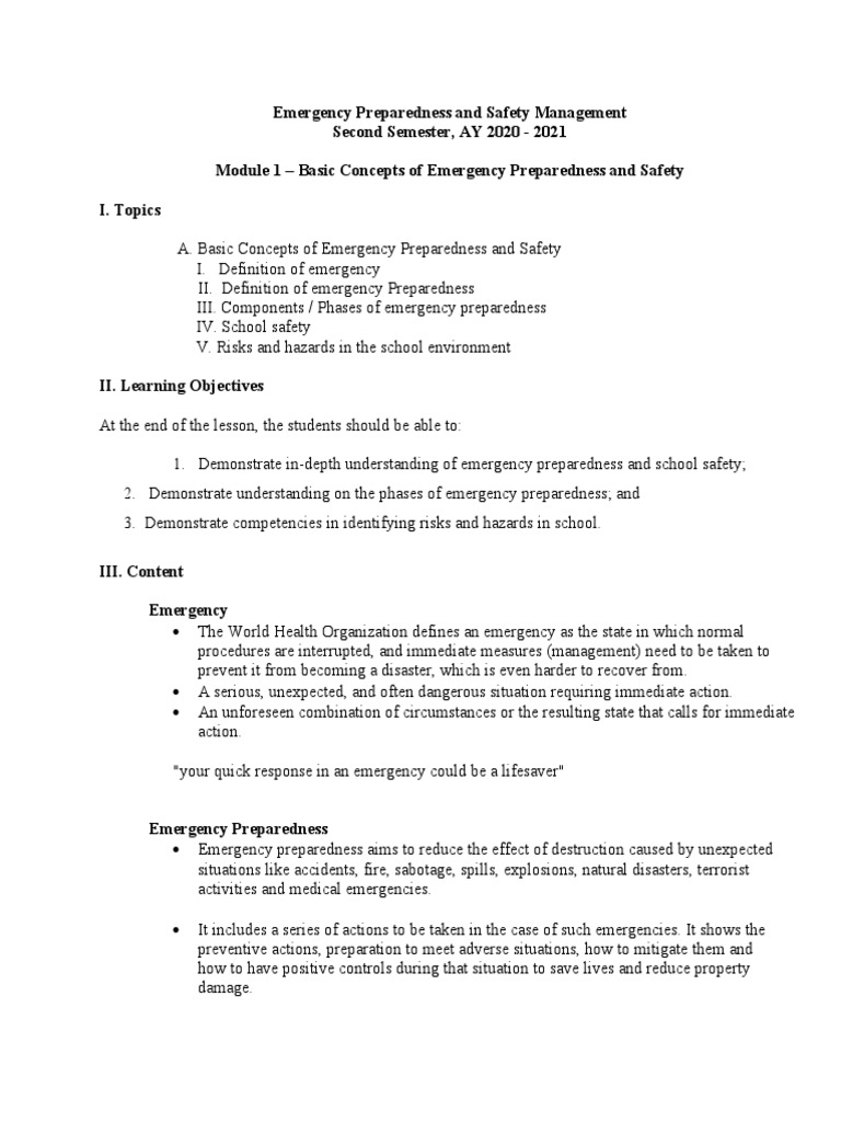 Module-1-Emergency Preparedness and Safety Management | PDF | Emergency ...