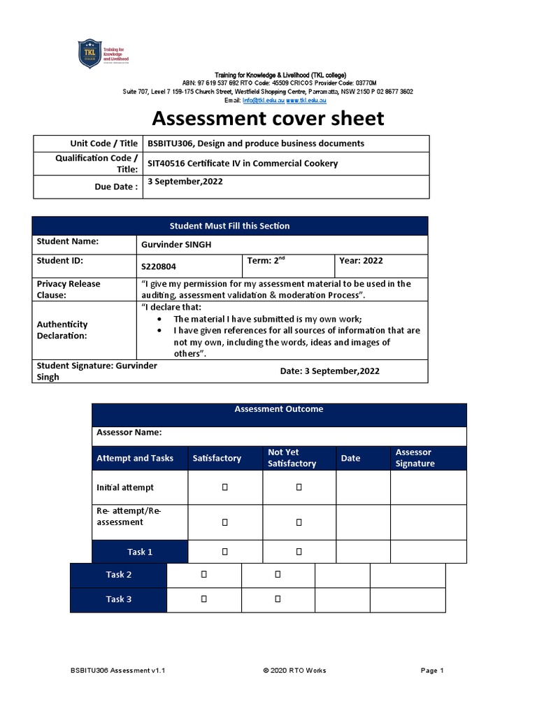 BSBITU306 Student Assessment Tasks | PDF