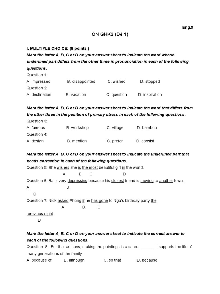 Eng.8-Ôn-GHK1-1 2 | PDF
