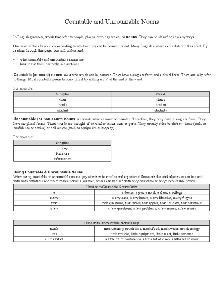 Countable and Uncountable Nouns | PDF | Noun | Grammatical Number